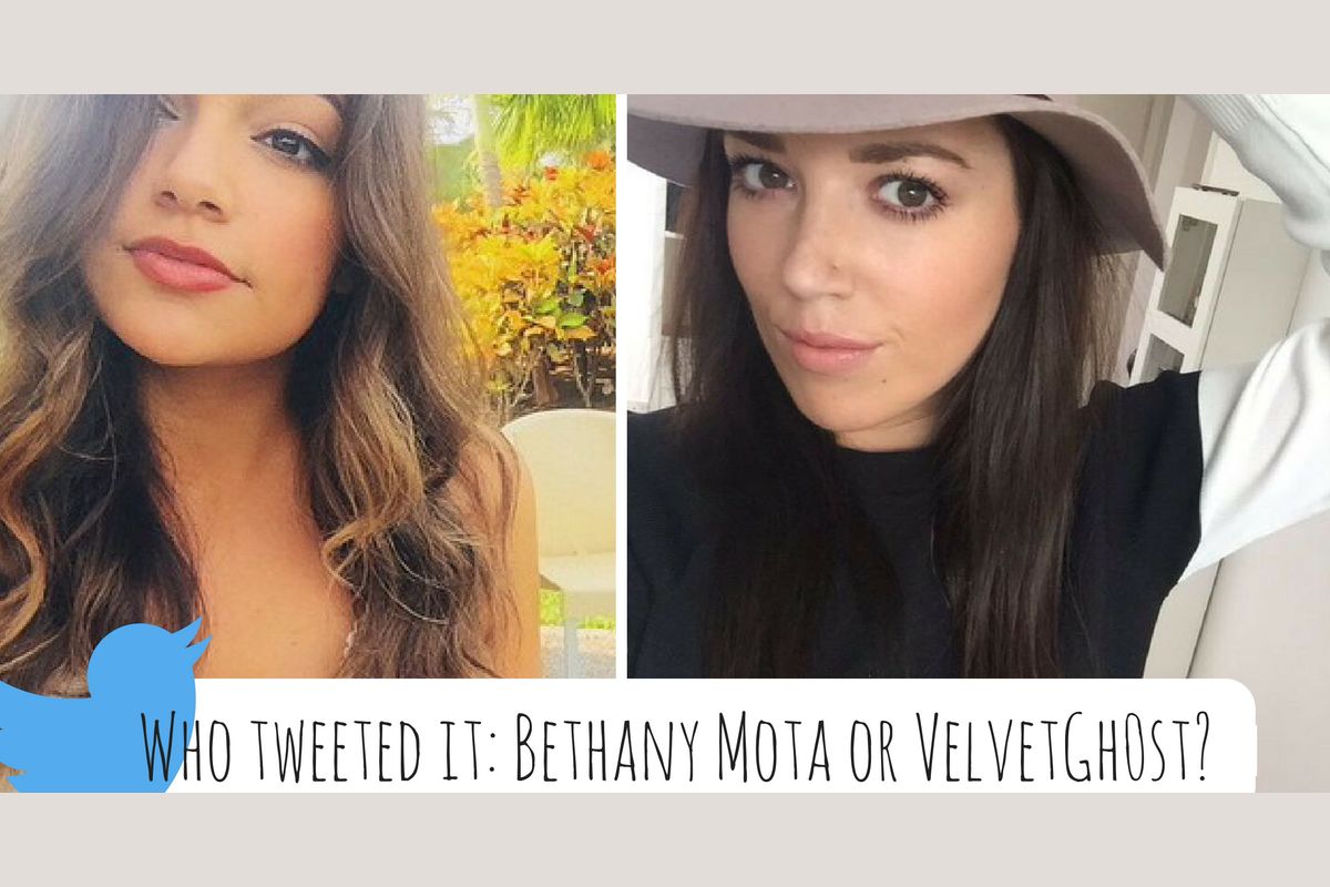 Who tweeted it: Bethany Mota or VelvetGh0st?