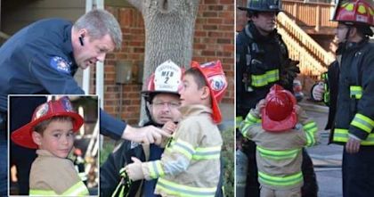 6-Year-Old Boy Wears Firefighting Outfit - To Help Fight A Real Fire!